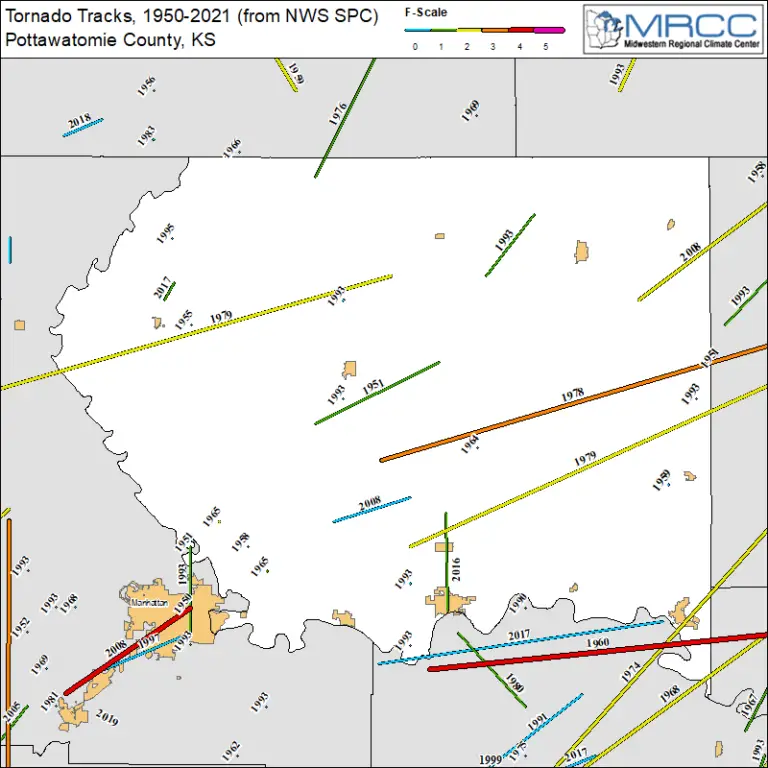NWS data shows historical tornado tracks in Pottawatomie County - News ...